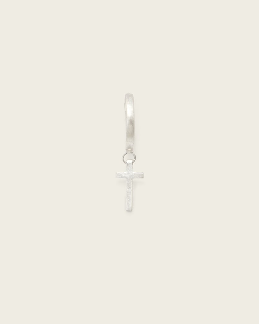 Gabe Cross Slim Huggie Earrings WARM SILVER | ALLSAINTS